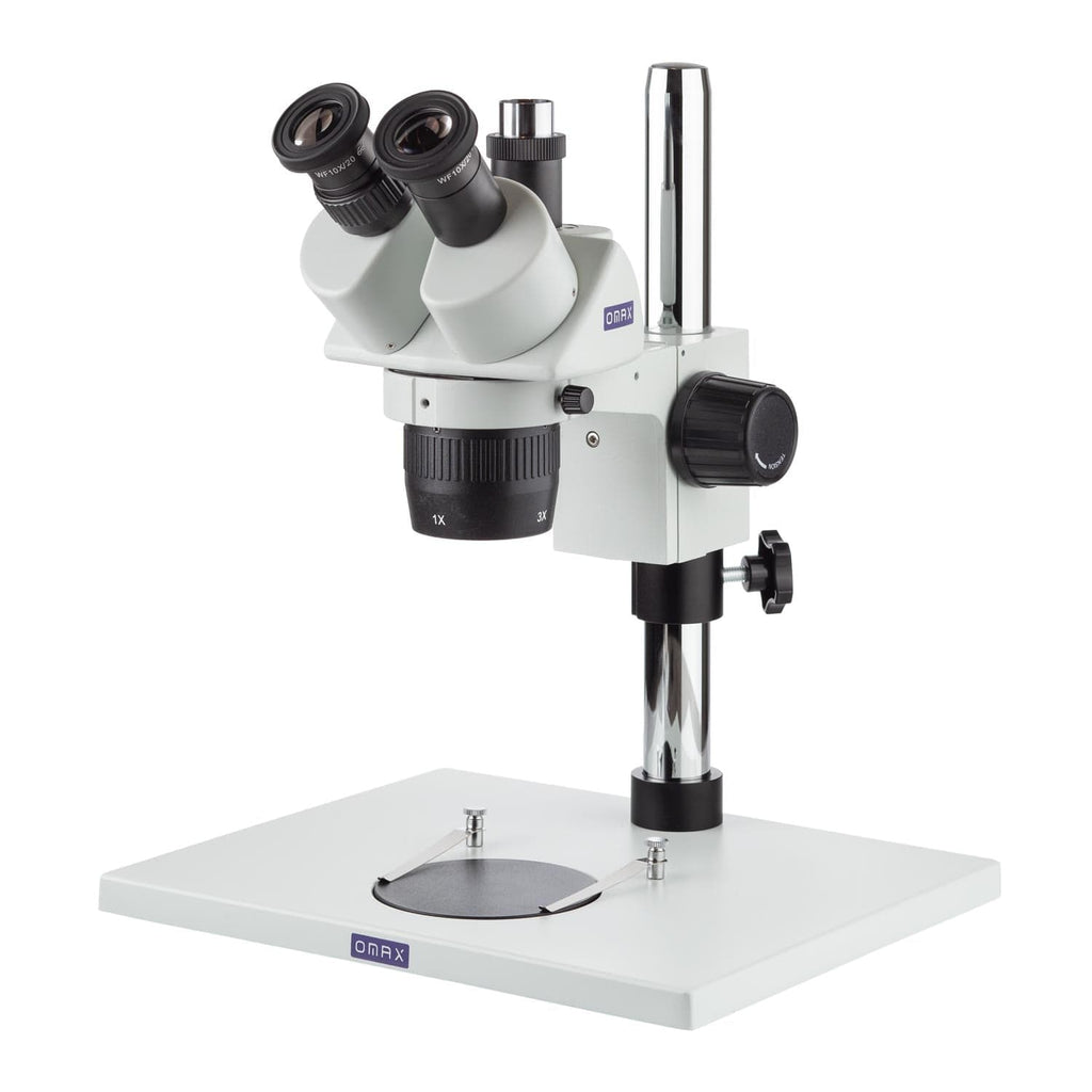 Trinocular 10X-30X Stereo Microscope on Wide Table Stand – Omax