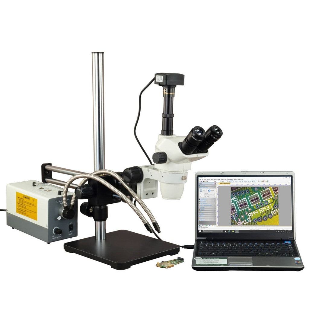 OMAX 2X-270X USB3 14MP Simal-focal Zoom Stereo Microscope on Ball-Bear ...