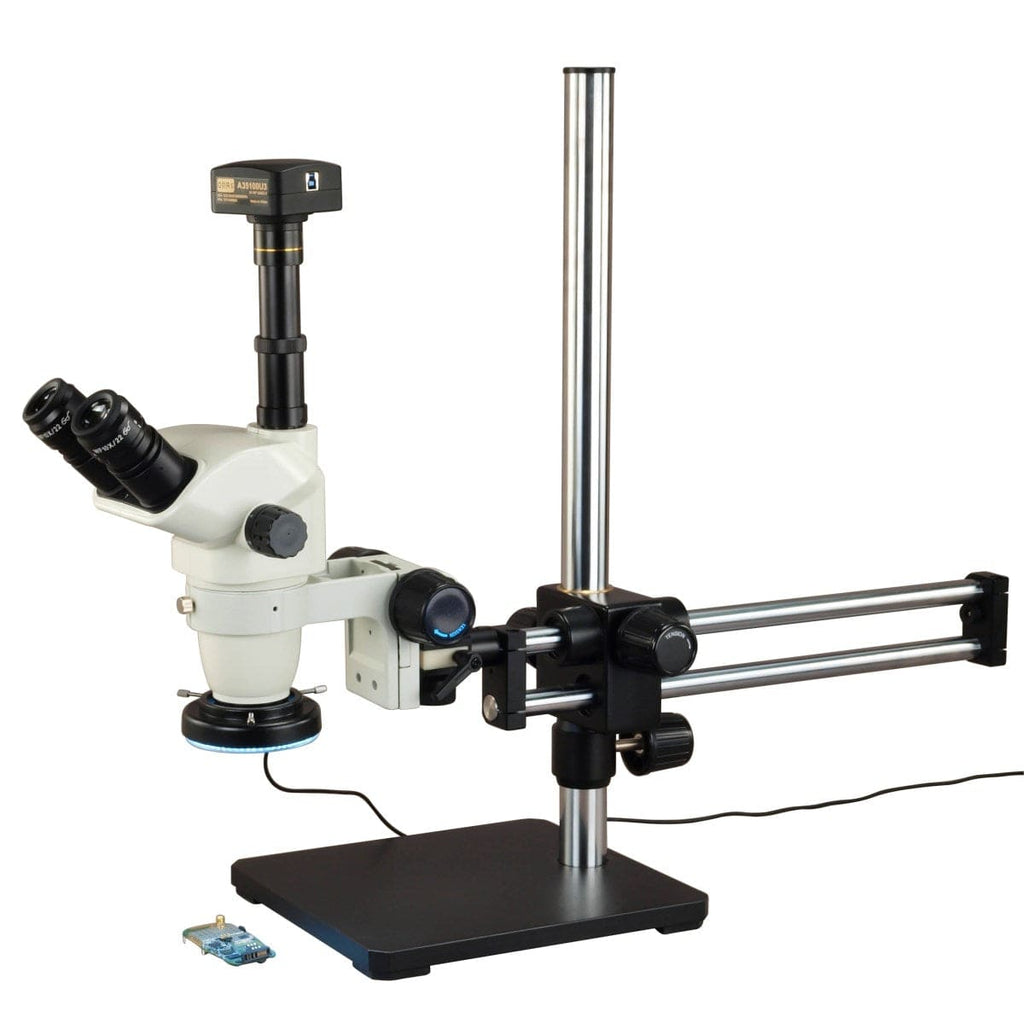 OMAX 6.7X-45X USB3 14MP Simal-focal Zoom Stereo Microscope on Ball-Bea ...
