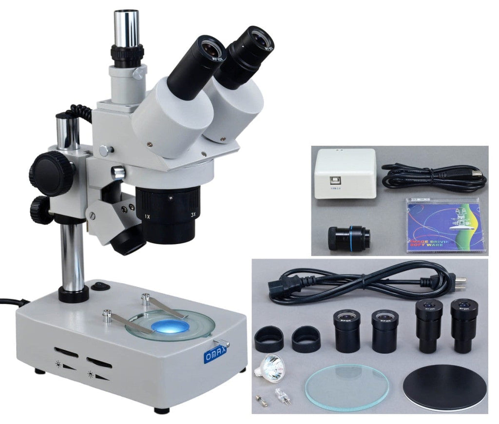 Trinocular Stereo Microscope 10x-20x-30x-60x + 1.3MP USB Camera – Omax