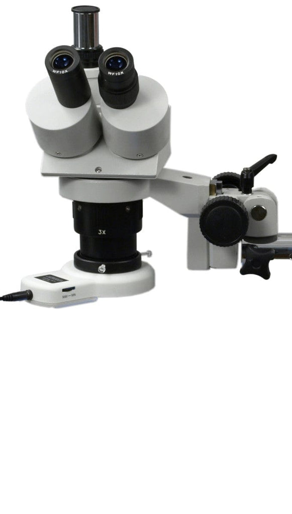 Boom Stand Trinocular Stereo Microscope with 54 LED Ring Light – Omax