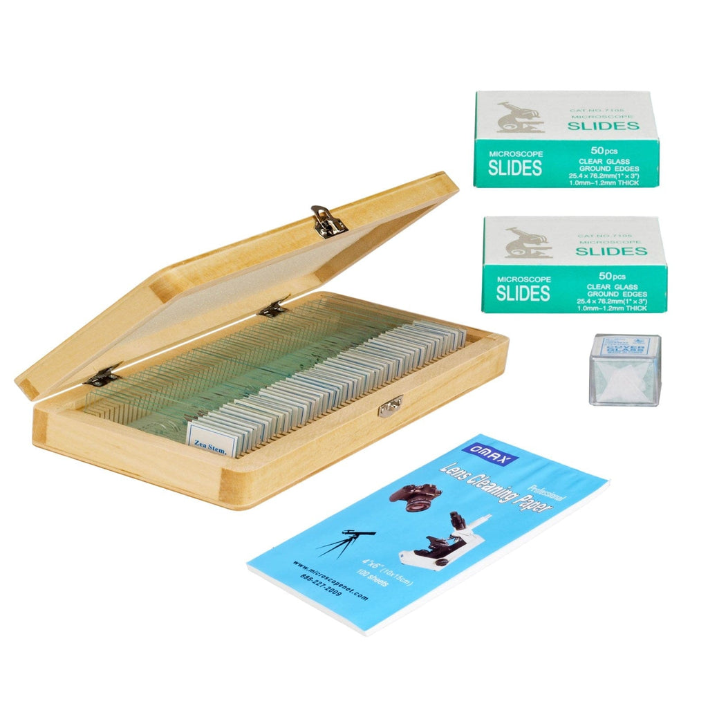 50 Prepared Slides with Wooden Box (Set A)+Blank Slides+Cover Slips+Le ...