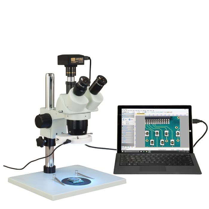 Trinocular 20X-40X-80X 20MP USB3 Stereo Microscope on Wide Table Stand ...